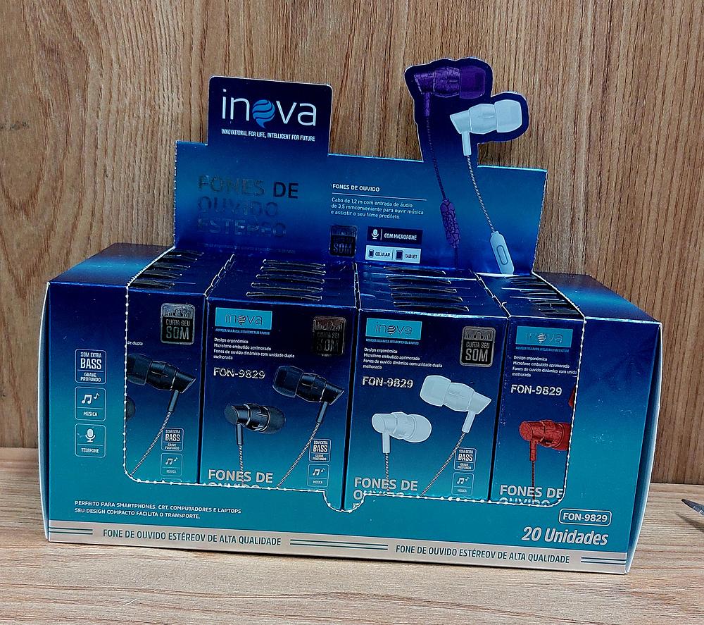 4-FONE DE OUVIDO COM FIO, COM BORRACHINHA-INOVA | Inova Wang